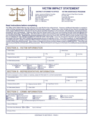 Fillable Online da15thdistrict Victim impact statement - District Attorney 15th District Court ...