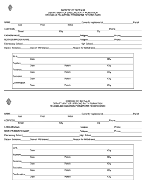 Permanent Record Card Template - Diocese Of Buffalo ...