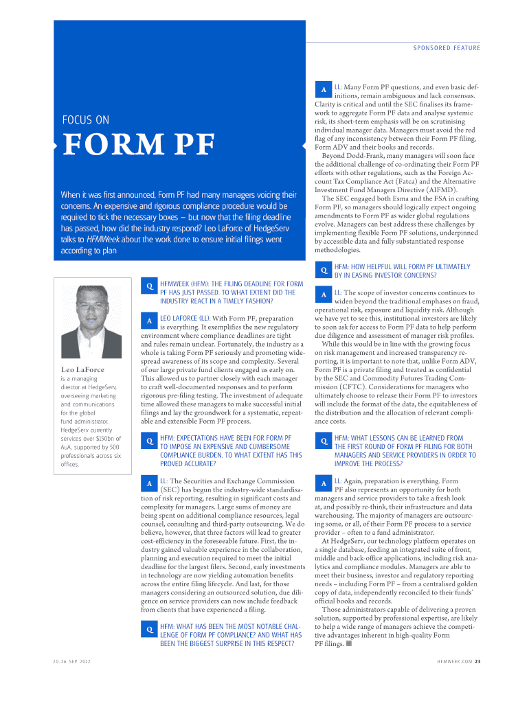 Fillable Online A Many Form PF questions and even basic def- FORM PF ...