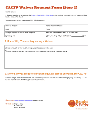 Fillable Online brightnd CACFP Waiver Request Form Step 2 - brightndorg ...