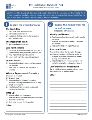 Fillable Online Pre-installation Checklist PiC Prepare the homeowner ...