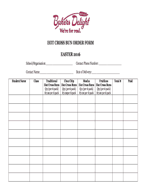 Fillable Online newsletter sakeilor catholic edu HOT CROSS BUN ORDER ...