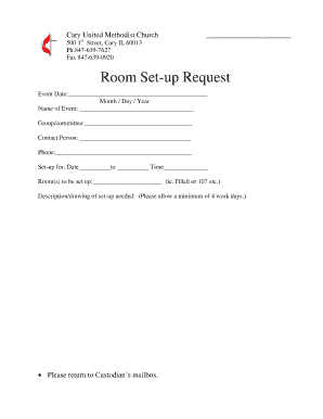 Fillable Online caryumc Room Set-up Form - Cary United Methodist Church ...