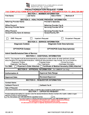 Fillable Online ummedicareadvantage PREAUTHORIZATION REQUEST FORM FAX COMPLETED FORM WITH Fax ...