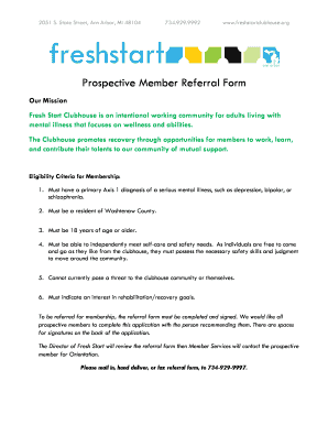 Fillable Online freshstartclubhouse Prospective Member Referral Form 87 ...