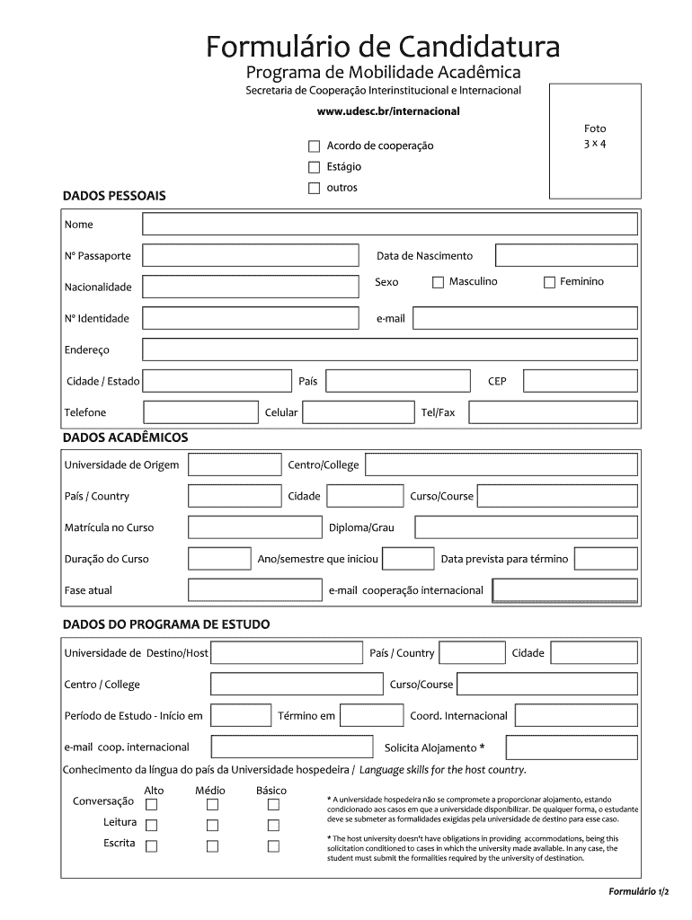 Preenchível Disponível ceavi udesc Formulrio de Candidatura - ceaviudescbr Fax Email Imprimir ...