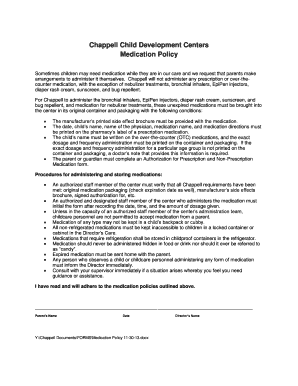 Fillable Online Chappell Child Development Centers Medication Policy ...