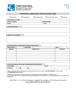 Fillable Online TECHNICAL ASSISTANCE APPLICATION FORM - bCIRCONTROLb Fax Email Print - pdfFiller