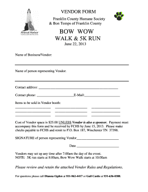 Fillable Online WALK VENDOR FORM Fax Email Print - pdfFiller