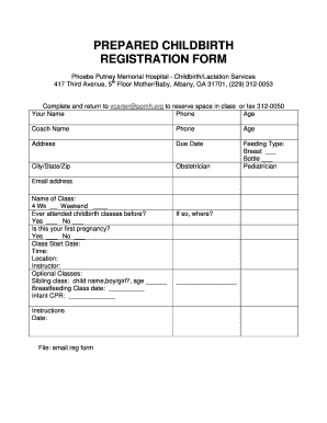 Fillable Online PREPARED CHILDBIRTH REGISTRATION FORM Fax Email Print ...