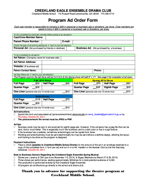 Fillable Online Program Ad Order Form - All the world039s a stage Fax ...