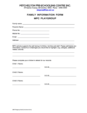 Fillable Online mpc net FAMILY INFORMATION FORM bMPCb PLAYGROUP Fax ...