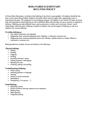 Fillable Online ROSA PARKS ELEMENTARY BULLYING POLICY Fax Email Print ...