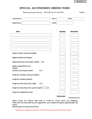 Fillable Online telcom uoregon SPECIAL ACCESSORIES ORDER FORM Fax Email ...
