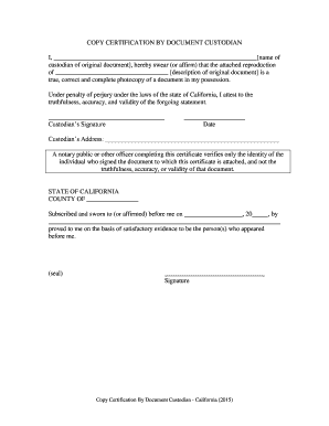 Fillable Online COPY CERTIFICATION BY DOCUMENT CUSTODIAN I, name of ...