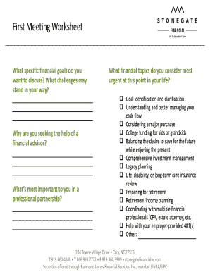 Fillable Online First Meeting Worksheet - bstonegatefinancialncbbcomb ...