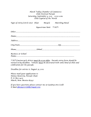 Fillable Online Hatch Chile Festival Parade entry Form Fax Email Print ...