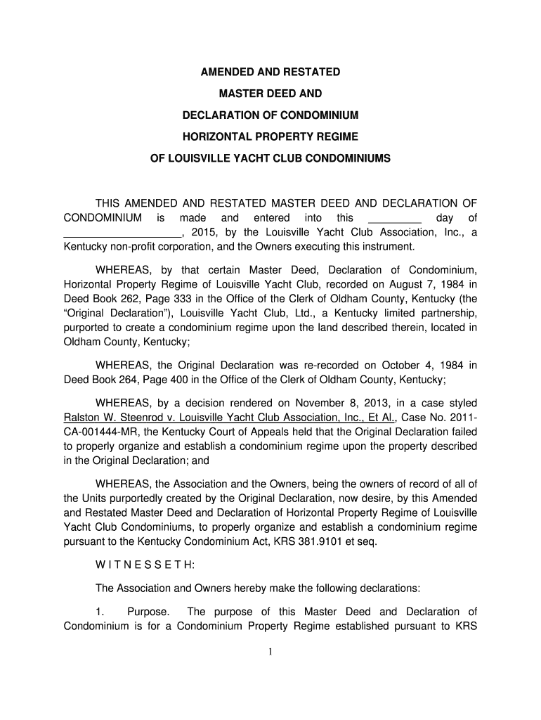 Fillable Online louisvilleyachtclub AMENDED AND RESTATED MASTER DEED ...