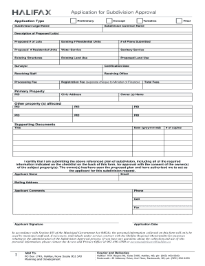 Fillable Online halifax Application for Subdivision Approval 1 ...