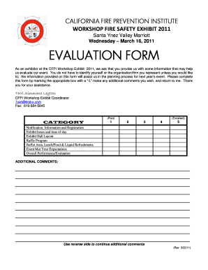 Fillable Online EVALUATION FORM EVALUATION FORM - TLCfire.com Fax Email ...