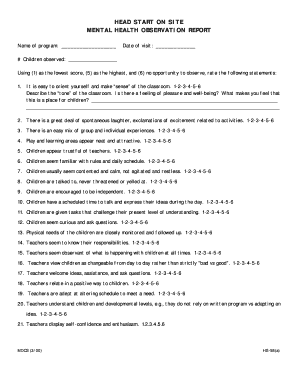Fillable Online On-Site Mental Health Observation Report - Head Start ...