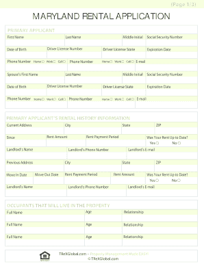 Fillable Online BMARYLAND RENTAL APPLICATIONb Fax Email Print - pdfFiller