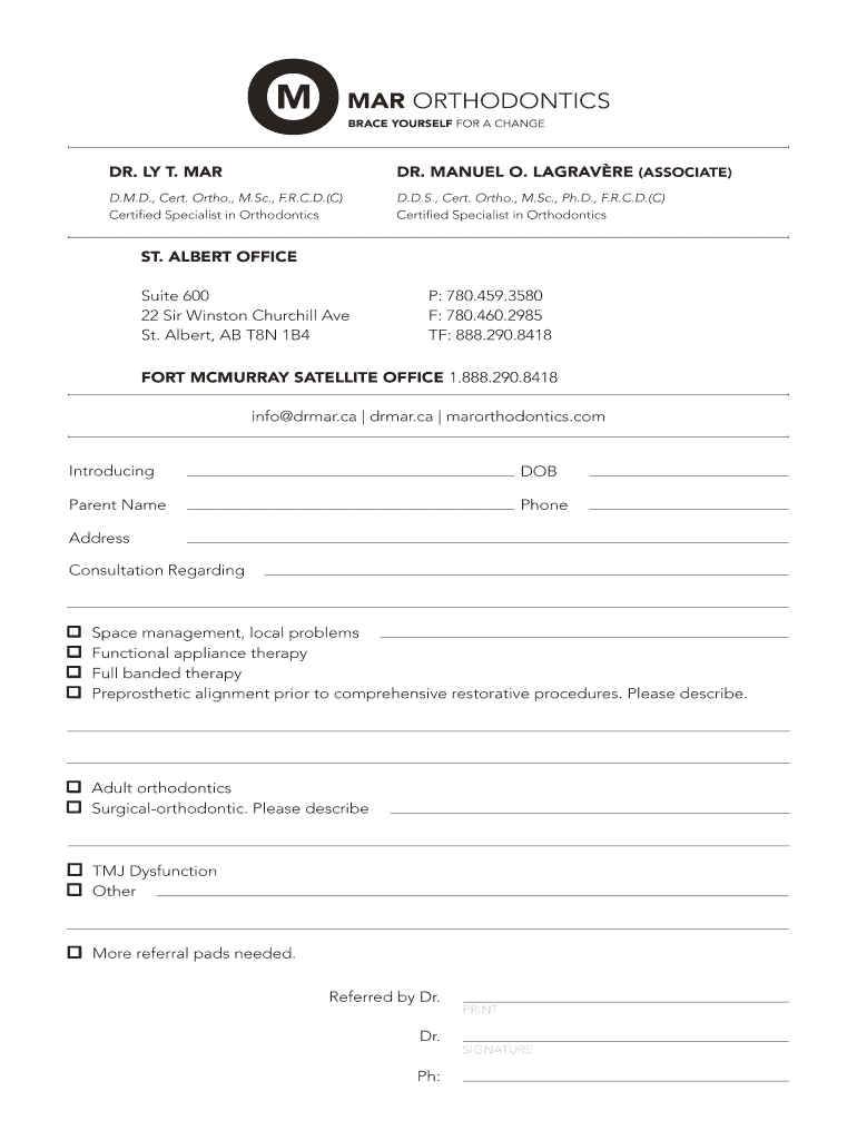 Fillable Online marorthodontics Patient Referral Form - Mar ...