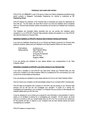 Fillable Online FEEDBACK AND COMPLAINT NOTICE Fax Email Print - pdfFiller