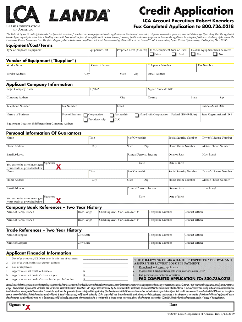 Fillable Online LCA-Landa Credit Application Fax Email Print - pdfFiller