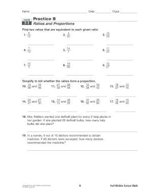 Fillable Online LESSON Practice B Ratios and Proportions Fax Email ...