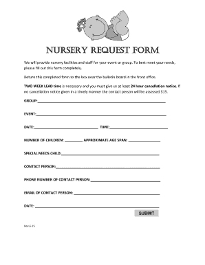 Fillable Online sbumc NURSERY REQUEST FORM - bsbumcbborgb Fax Email ...