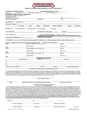 Fillable Online Credit Application - standard coffee service company ...