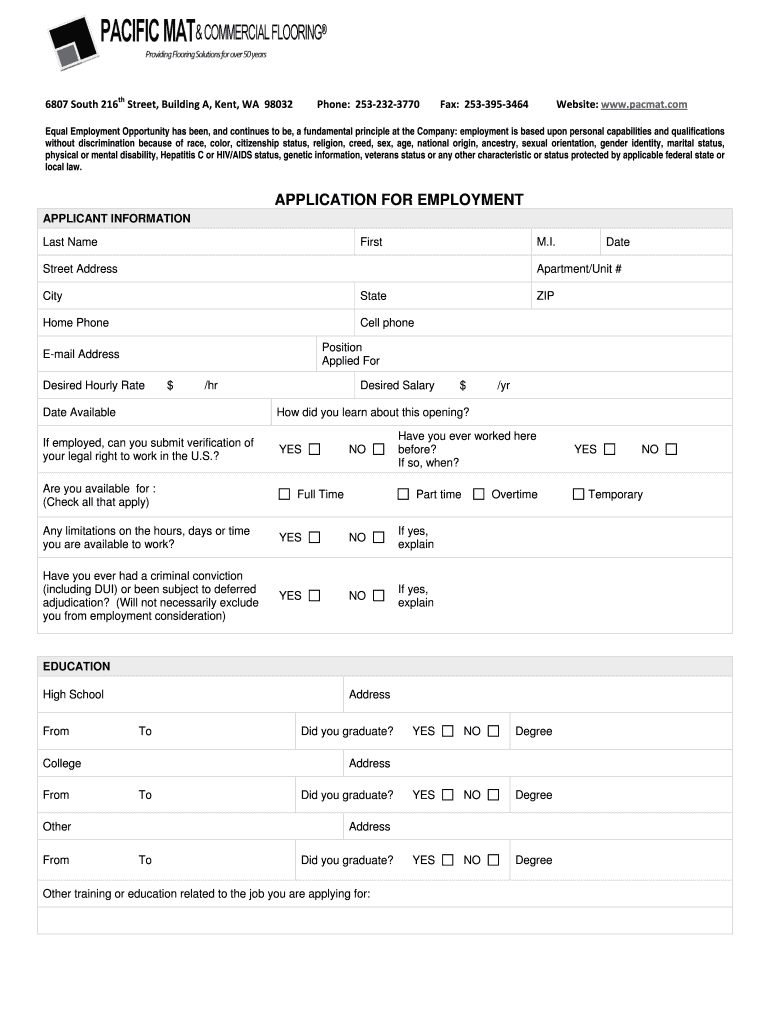Fillable Online TA Supply Company Application for Employment 1 Fax ...