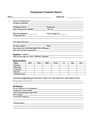 Fillable Online Employment Transition record 3 Employment Transition ...