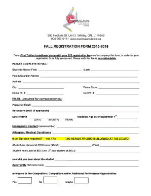 Fillable Online expressionsdancecentre FALL REGISTRATION FORM 2015-2016 ...
