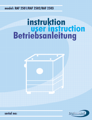 Fillable Online dustcontrol Instruktion user instruction Betriebsanleitung - Dustcontrol Canada ...