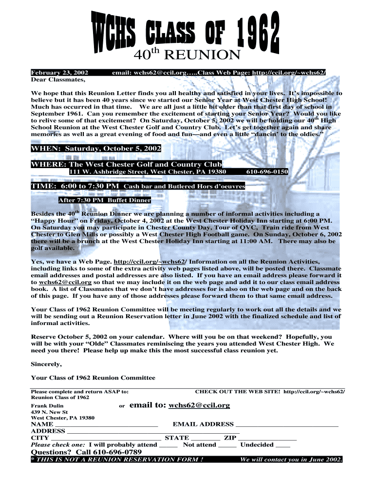 Fillable Online ccil WCHS CLASS of 1962 - Ccil.org Fax Email Print - pdfFiller
