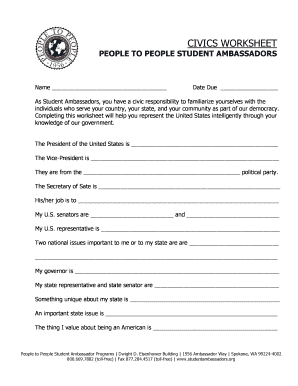 Fillable Online Civics worksheet - People to People Student Ambassadors ...