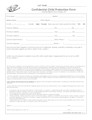 Fillable Online ibcwausau LAST NAME Confidential Child Protection Form ...