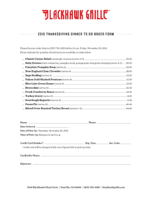 Fillable Online 2015 THANKSGIVING DINNER TO GO ORDER FORM Fax Email ...