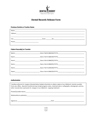 Fillable Online Dental Records Release Form YSC Fax Email Print - pdfFiller