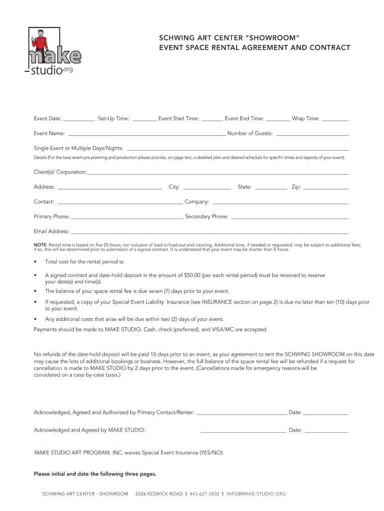 Fillable Online make-studio SCHWING ART CENTER SHOWROOM EVENT SPACE ...