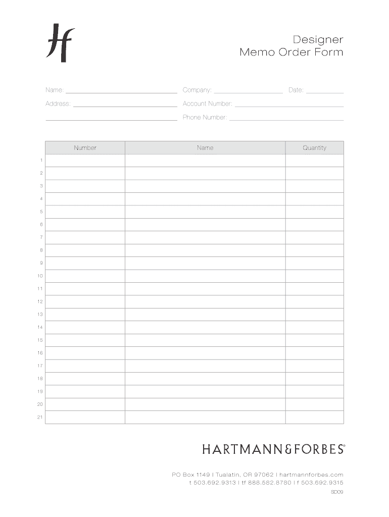 Fillable Online Designer Memo Order Form - bhfshadesbbcomb Fax Email ...