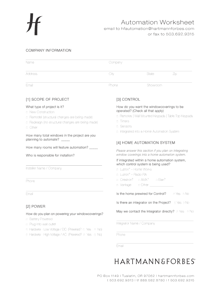 Fillable Online Automation Worksheet Fax Email Print - pdfFiller