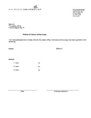 Fillable Online en okonomi aau Notice of leave without pay ...
