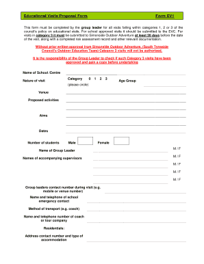 Fillable Online Educational Visits Proposal Form Form EV1 Fax Email ...