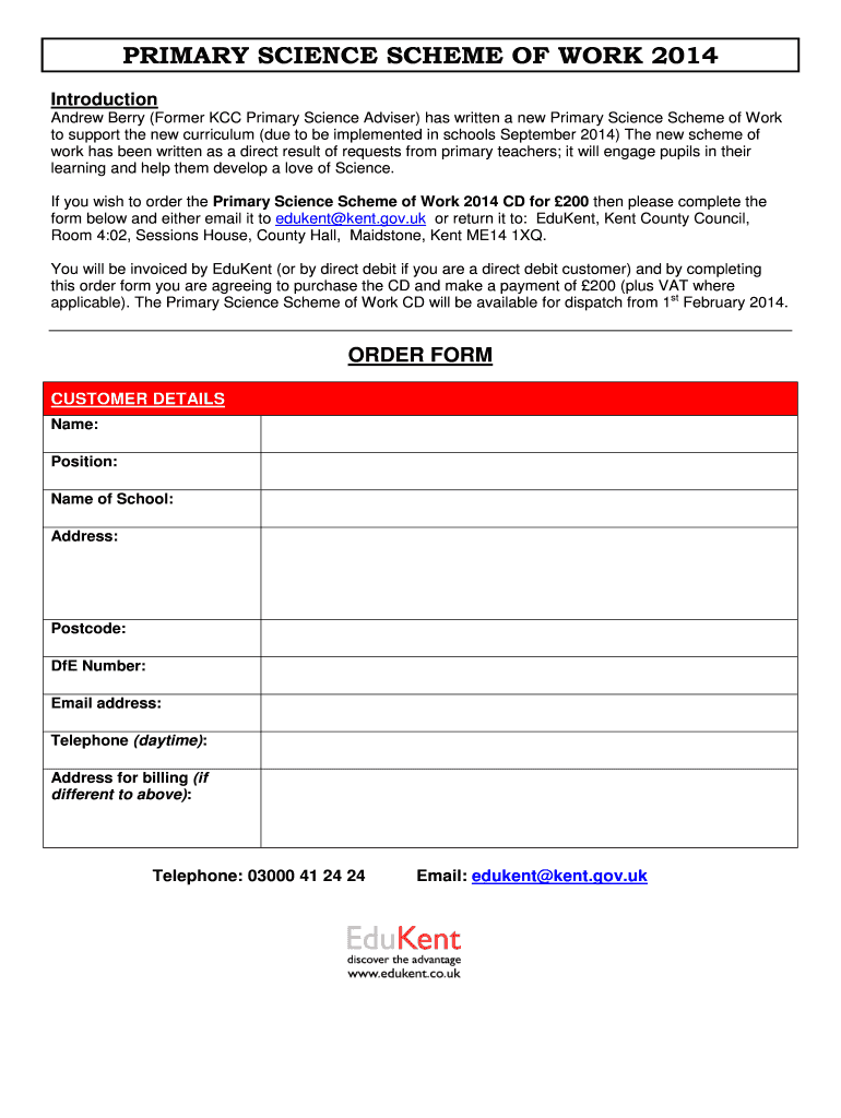 Fillable Online PRIMARY SCIENCE SCHEME OF WORK 2014 - EduKent Fax Email ...