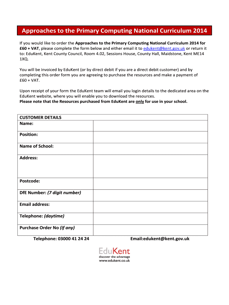 Fillable Online Approaches to the Primary Computing National Curriculum ...