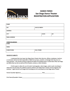 Fillable Online DANCE FIERCE San Diego Dance Theater REGISTRATION ...