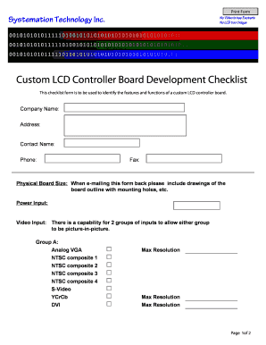 Fillable Online Custom LCD Controller Board Development Checklist ...